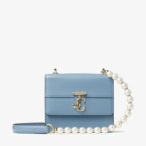 Jimmy Choo 水色スエード パーティーバッグ Jimmy Choo Avenue Quad Xs Smoky Blue Box Leather Shoulder Bag With